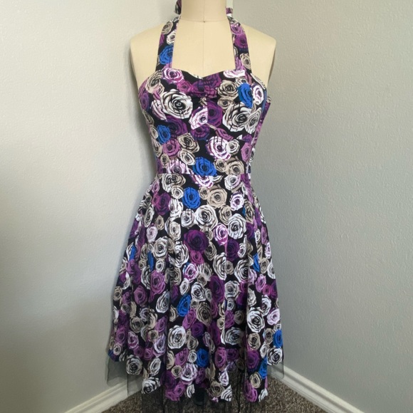 Hearts & Roses | Dresses | Heart Roses Black Purple Rose Halter Dress ...